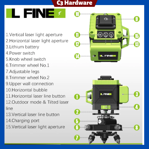 LFINE 16 Lines 4D Laser Level Tools Beam Line Remotely Control ...